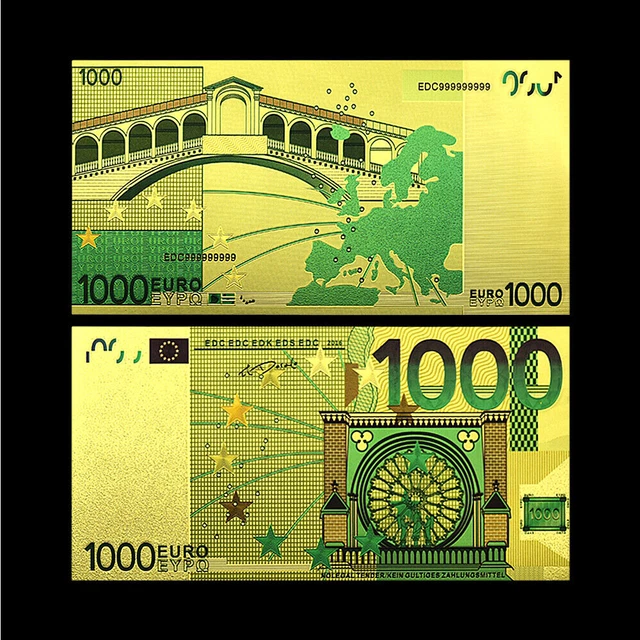 BILLET DE 1000 Euros en polymère plaqué Or - 1000€ Série 2002 Version ...