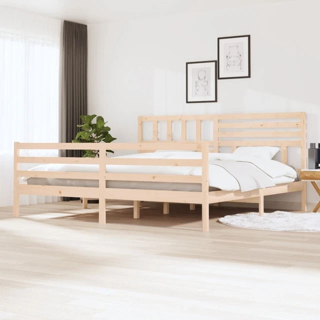 BED FRAME SOLID Pine Wood Brown 180 x 200 cm Super King Rustic ...