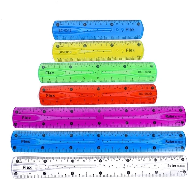 2X RULER DUALS Scale Bendable Flexible Rubber Ruler Clear Straight ...