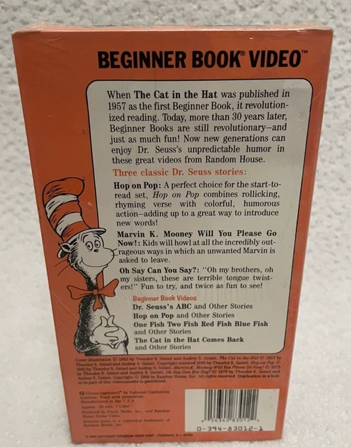 DR. SEUSS HOP On Pop + Mooney Will You Please / Oh Say Can You Say-VHS ...