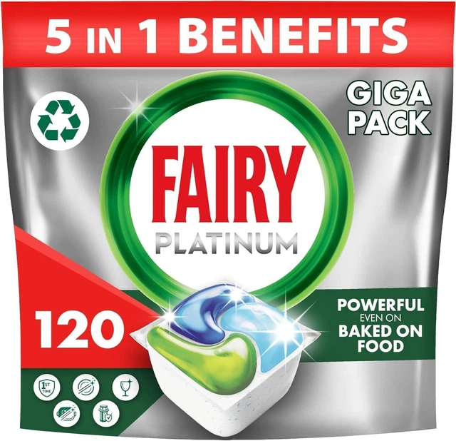 FAIRY PLATINUM ALL-IN-ONE Dishwasher Tablets Bulk 120 Tablets (24 x 5 ...