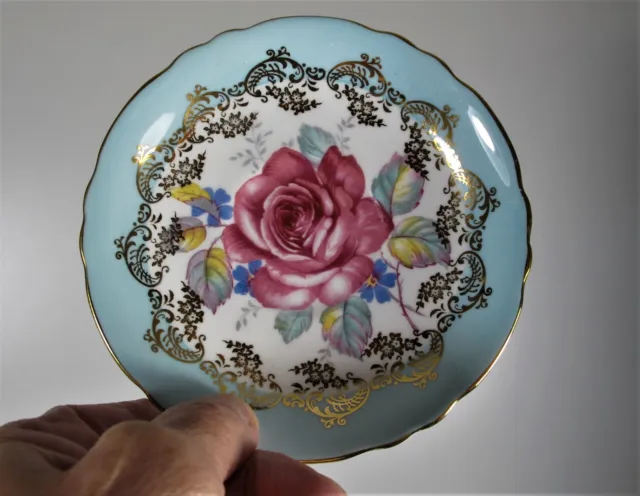 VINTAGE PARAGON DOUBLE Warrant Pink Rose Cabbage Floating On Pale Blue ...