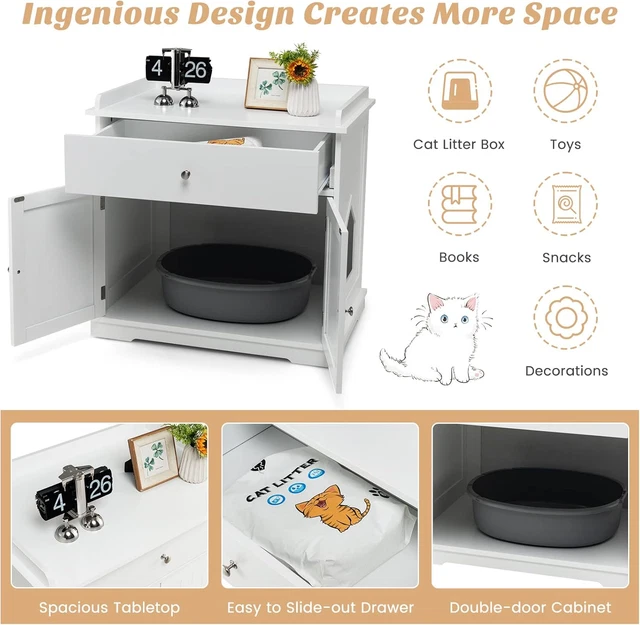 2-DOOR CAT LITTER Box Enclosure with Storage, Modern Cat House Cabinet ...