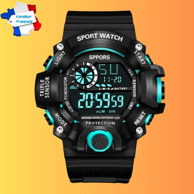 MONTRE DE SPORT Led Homme Numerique Randonnee Militaire Fitness Yikaze ...