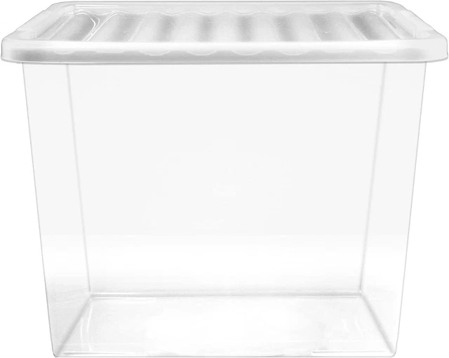 80 LITRE CLEAR Plastic Storage Box with Lid Extra Large Stackable ...