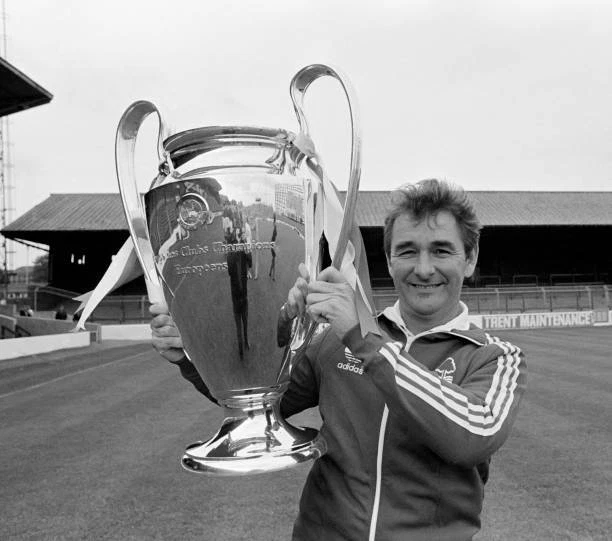 NOTTINGHAM FOREST MANAGER Brian Clough holding the European Cup at ...
