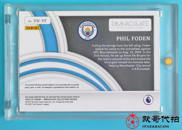 2022-23 PANINI IMMACULATE Manchester City Phil Foden Patch Auto 9/33 ...