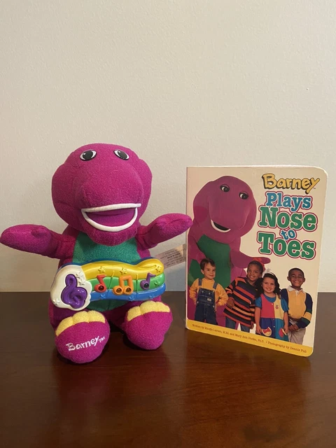 VINTAGE BARNEY THE Dinosaur Book “Plays Nose To Toes” & Plush Sparkle N ...