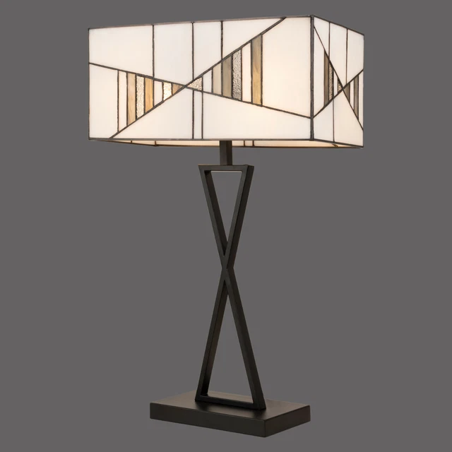 ART DECO TIFFANY Style Rectangular Glass Table Lamp - Ivory - Grey ...
