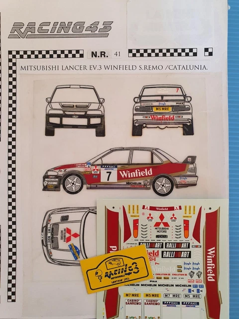 1/43 DECALS MITSUBISHI Lancer Evo 3 Rally Sanremo Catalunia Makinen NR ...