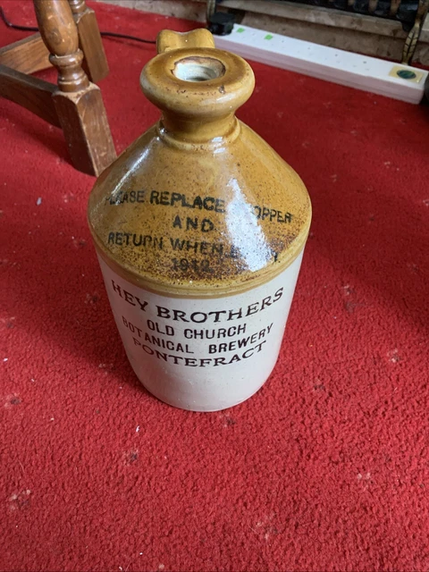 VINTAGE STONEWARE FLAGON- Hey Brothers, Botanical Brewery, Pontefract ...