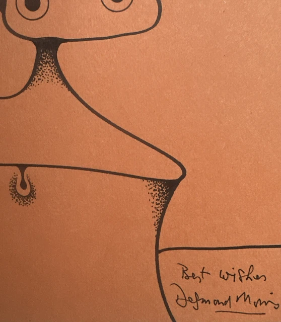 DESMOND MORRIS HAND Drawn & Signed Original Drawing on Orange A4 Card ...