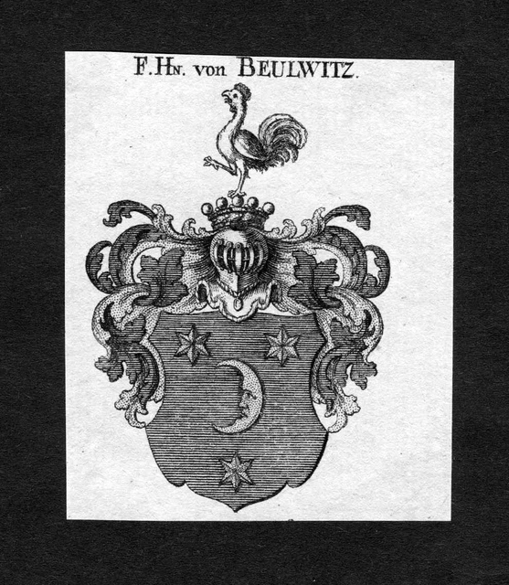 1820 - BEULWITZ Wappen Adel coat of arms heraldry Heraldik Kupferstich ...