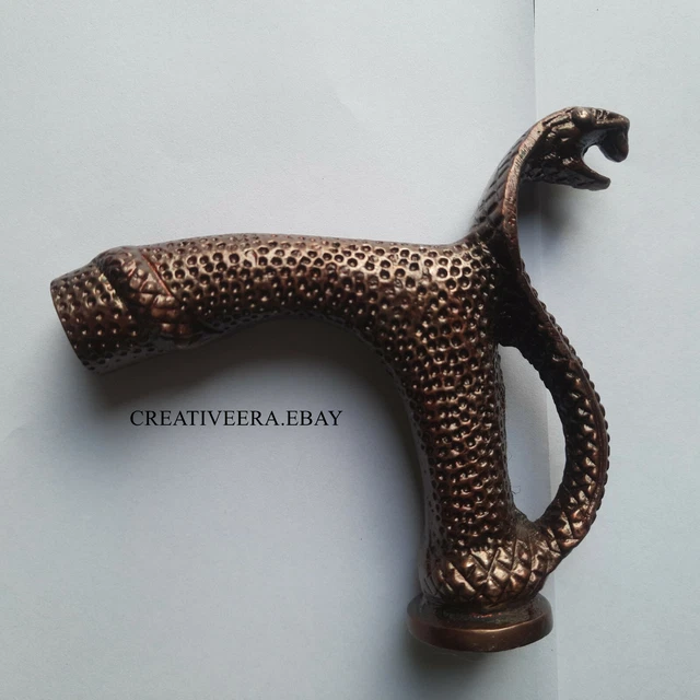 SOLID SNAKE COBRA Head Handle Copper Antique Style For Cane Walking ...