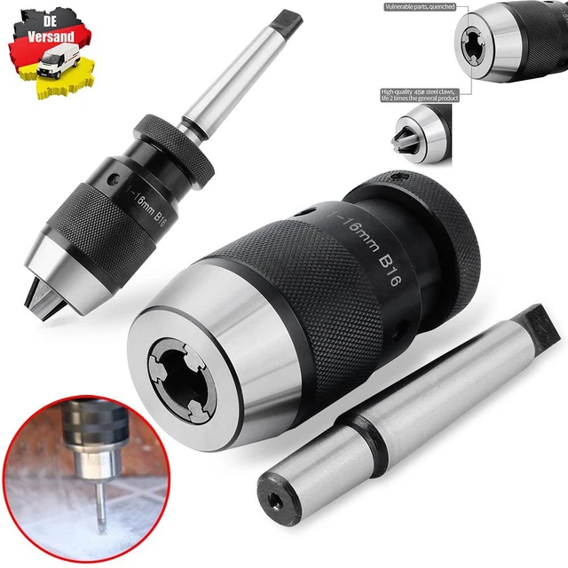 SCHNELLSPANN-BOHRFUTTER 1-16MM MIT Kegeldorn MT2 B16 Austreiblappen Bohrfutter EUR 23,99 ...