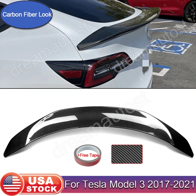 CARBON FIBER LOOK V Style Rear Trunk Spoiler Wing Lip For Tesla Model 3 ...