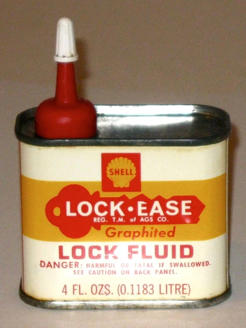 RARE VINTAGE 1960S SHELL Lock-Ease Graphited Lock Fluid Advertising Tin ...