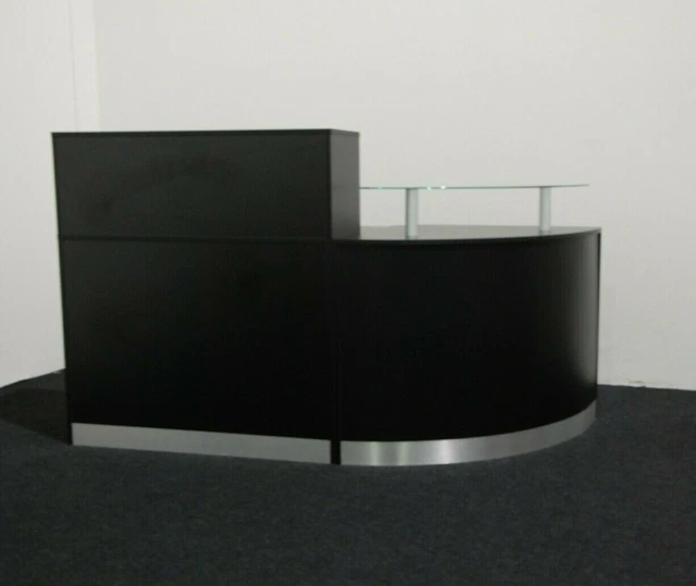 RECEPTION DESK Counter Stand Curved Office Desk Glass Shelf On ...