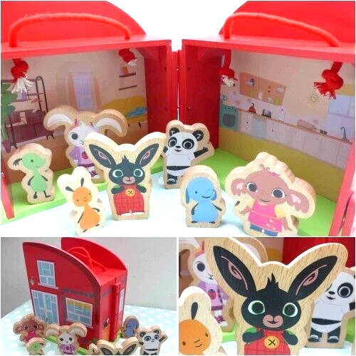 CBEEBIES BING BUNNEY wooden house carry case with wooden figures ...