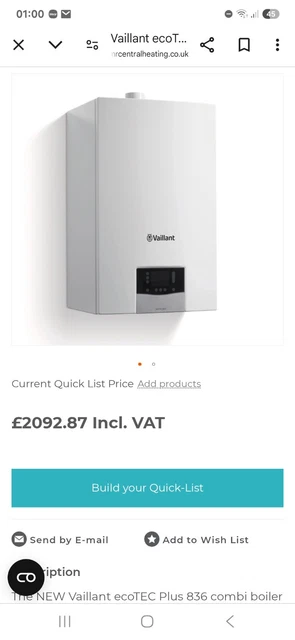 VAILLANT ECOTEC PLUS 836 Combi Boiler Flue Filter Cash Or Bank Tr On ...