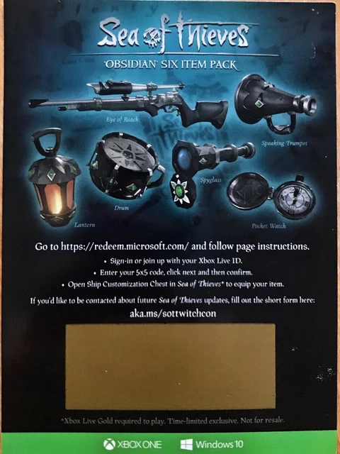 SEA OF THIEVES Obsidian Six item pack DLC - Xbox One/Windows10 £194.64 ...