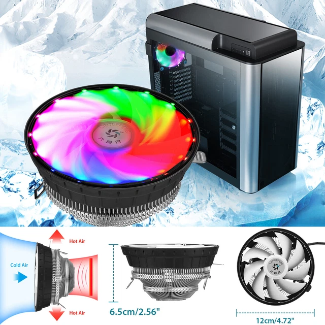 RGB COLOR CPU Cooler LED Air Heatsink Intel AMD PC Processor Desktop ...