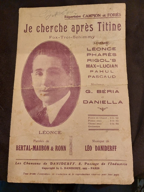 PARTITURA CERCO TITINE Léonce Béria Spartito EUR 16,05 - PicClick IT