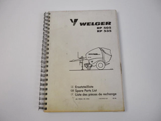 WELGER RP505 RP535 Rundballenpresse Ersatzteilliste Spare Parts List ...
