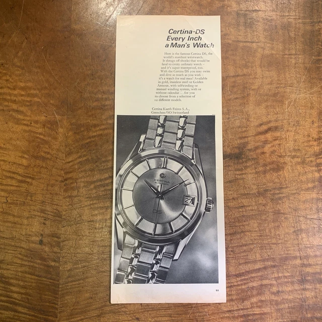 VINTAGE C.1960'S CERTINA-DS SWISS WATCHES MAGAZINE ADVERTISEMENT ...