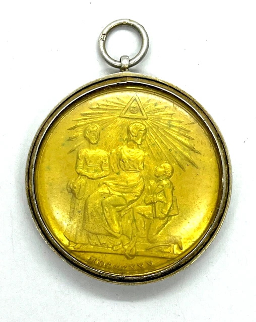 LARGE RARE VINTAGE Masonic Sterling Silver Mounted Service Medallion ...