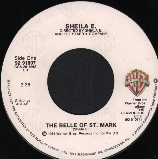 SHEILA E BELLE of St. Mark 7" vinyl Canada Warner Bros. 1984 in generic ...