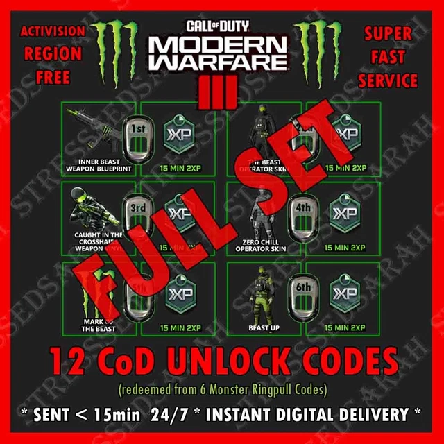 FULL SET 12 Freischaltcodes Call of Duty MW3 (6 Skin/Waffe + 6 2XP) 6 ...