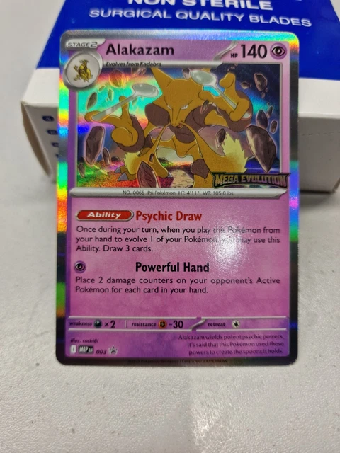 POKÉMON MEGA EVOLUTION Stamped Alakazam MEP 003 Pre Release Promo Card ...