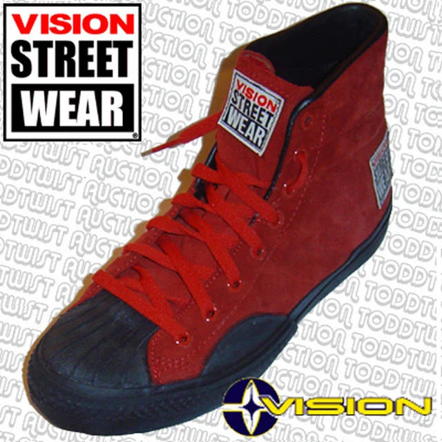 VISION STREET WEAR Suede '80s Skateboard Shoes Red Hi Tops - Size 3 UK ...