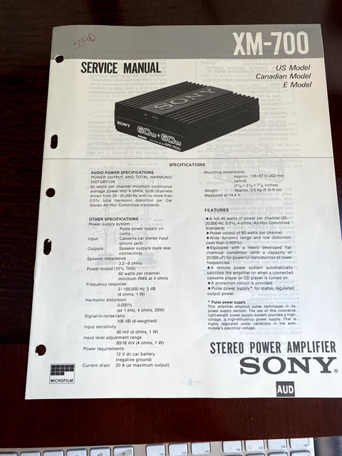 SONY XM-700 XM700 Servicehandbuch AUS DEN USA **ORIGINAL** EUR 18,69 ...