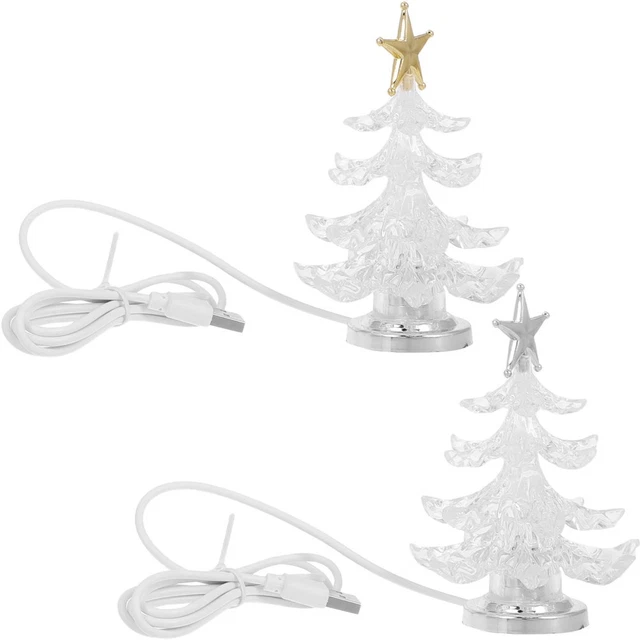 2 PACK CHRISTMAS Decorations with Usb Tree Pc Acrylic Tabletop Bonsai ...