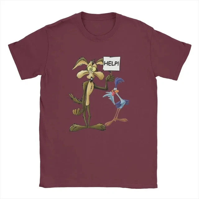LOONEY TUNES WILE E Coyote And Road Runner Funny T-Shirt Maroon Large ...