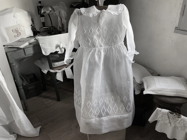 LINGE ANCIEN ROBE De Petite Fille Bourgeoise Brodée Festonné Napoleon ...