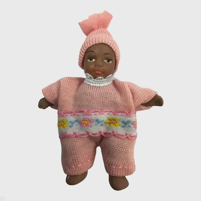 DOLLS HOUSE MINIATURE 1:12 scale Baby In Pink Romper and Hat £12.99 ...