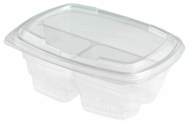SALAD CONTAINER 3 Cavity 750cc Fresco with hinged Lid Clear (Case x 300 ...