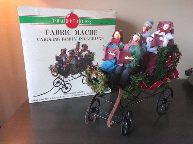 VINTAGE TRADITIONS FABRIC Mache Caroling Family In Carriage Christmas ...