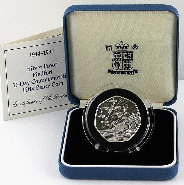 1994 ROYAL MINT D-Day Landings PIEDFORT Silver Proof Fifty Pence 50p ...