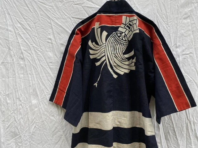 JAPANESE VINTAGE PRE-WAR Takasaki Firefighter Hikeshi Mati Waist Aizome ...