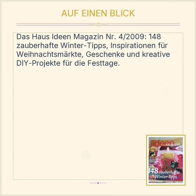 DAS HAUS IDEEN Magazin Nr. 4/2009 Zeitschrift Weihnachten DIY Winter ...