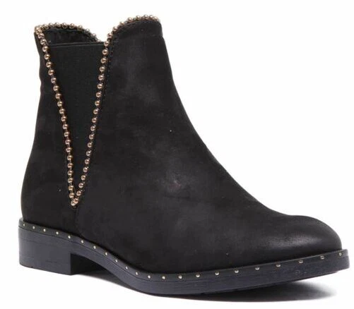 JUSTIN REECE ENGLAND Mea A-Flat Beeded Bottes Chelsea en Noir Taille UK ...