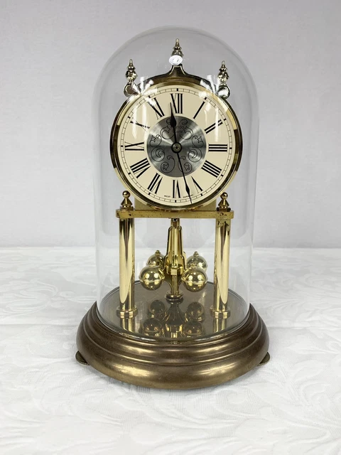 VINTAGE KUNDO ANNIVERSARY Dome Glass Clock West Germany Floral Face 100 ...
