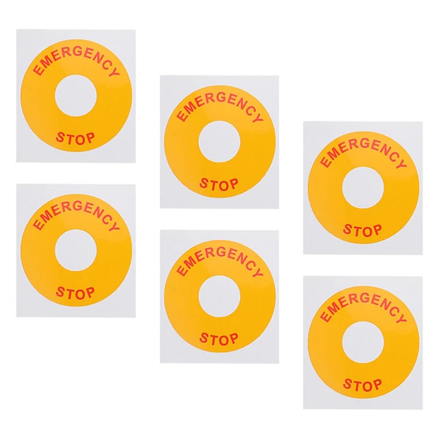 SAFETY WARNING STICKERS Emergency Stop Button Labels Caution Sign Push ...