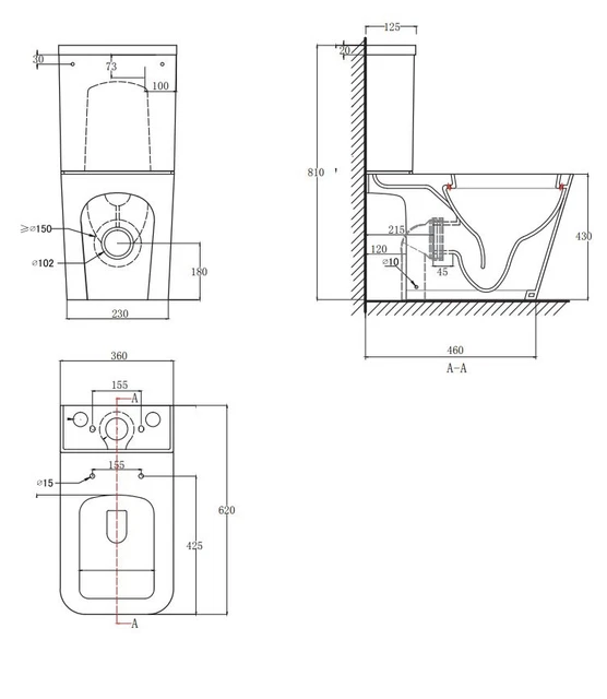 TENBY MILAN RIMLESS Close Coupled Square Open Back Pan, Seat & Cistern ...