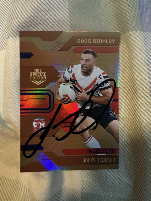 SIGNED JAMES TEDESCO Sydney Roosters 2025 NRL Rivalry Bronze Card $10. ...