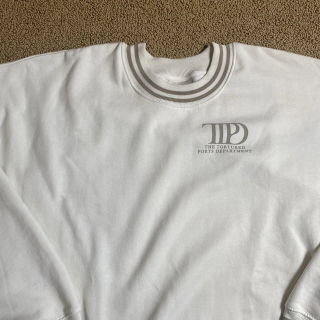 TAYLOR SWIFT TORTURED Poets Department TTPD White Crewneck Sweater Size ...